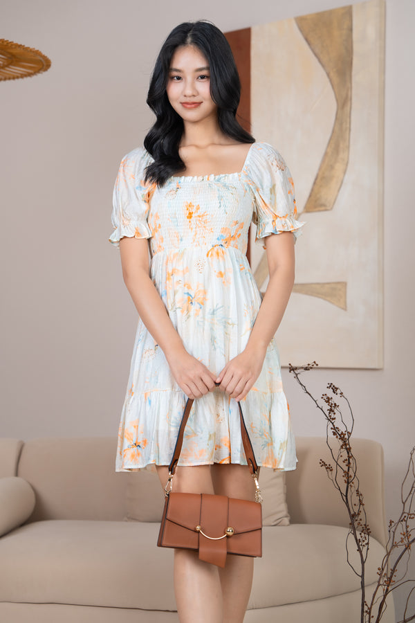 Bella Puff Sleeves Smocked Playsuit Dress in Orange Poppy - TheVelvetDolls